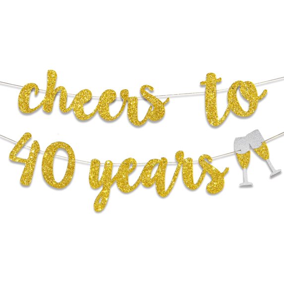 Highcool Cheers to 40 Years and Glasses Glitter Banner for 40th ...