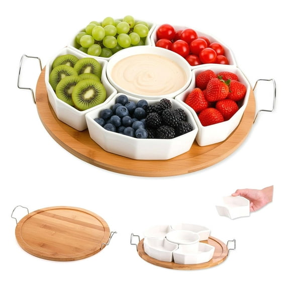 Highcool Chip and Dip Serving Set, 11'' Divided Serving Platters Tray ...