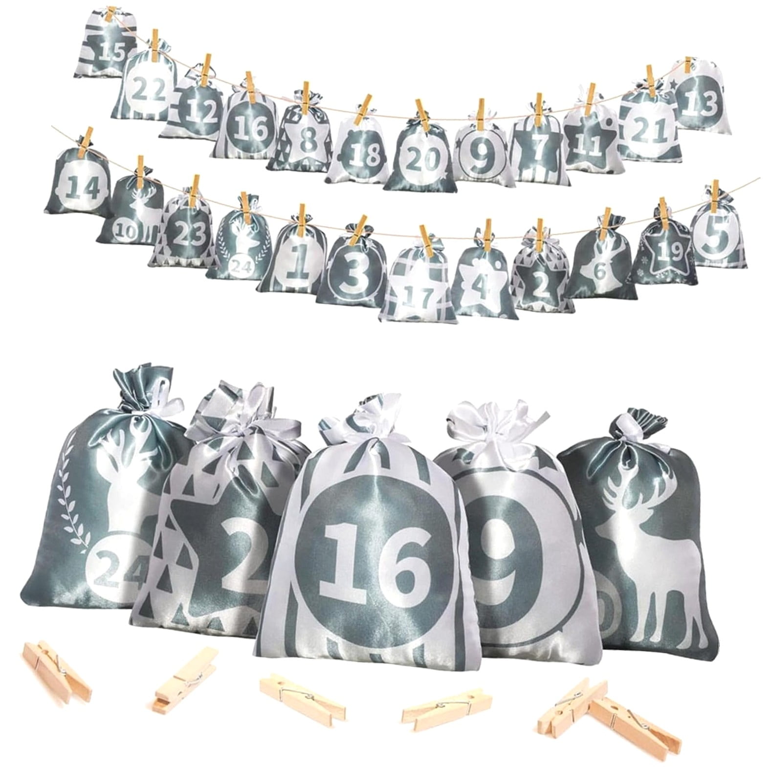 Highcool Christmas Advent Calendar Bags, 24 Days Countdown Bags Hanging ...