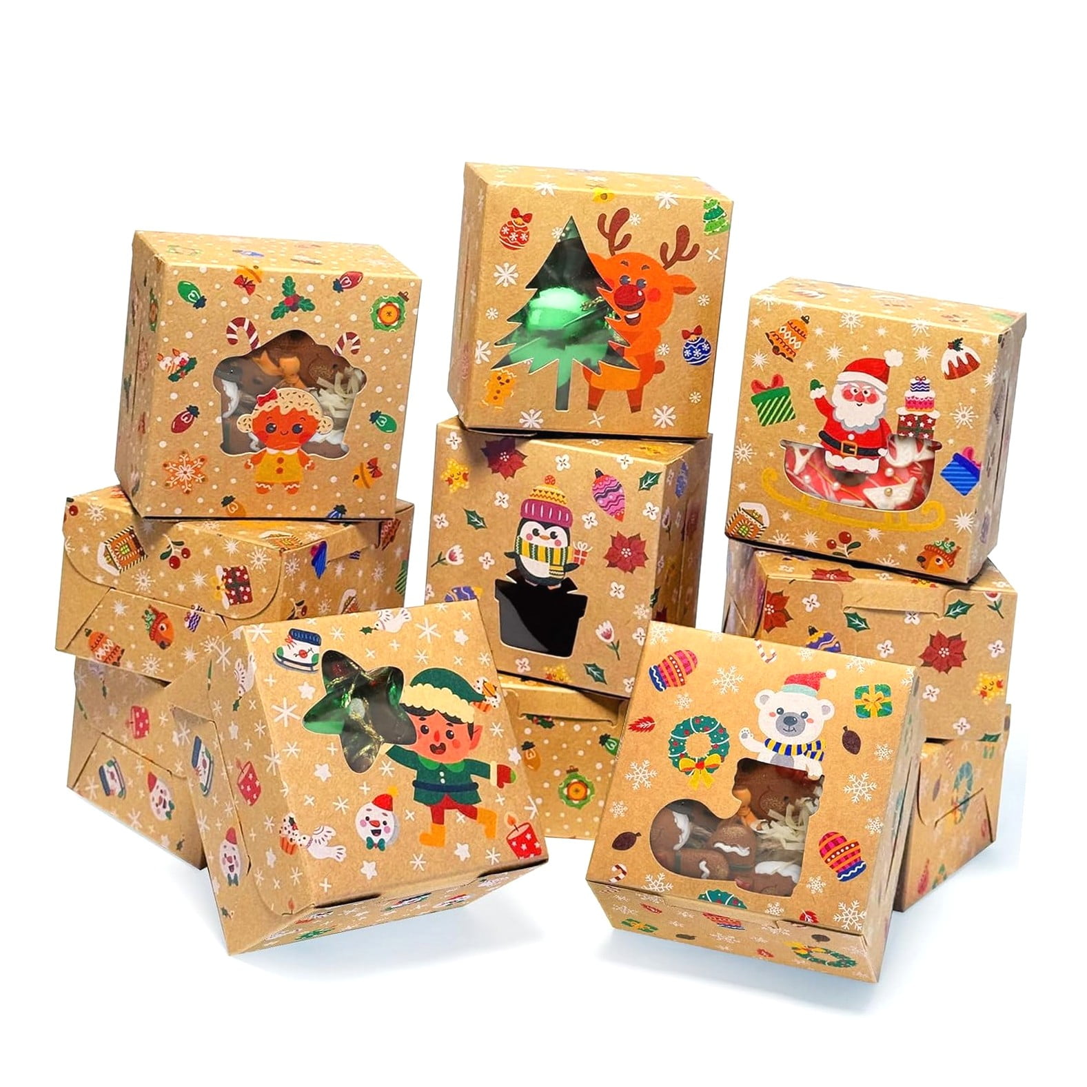 Highcool Christmas Bakery Boxes with Window, 30 Pieces 4x4x2.5 Cookie ...