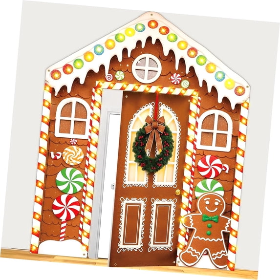 Highcool Christmas Gingerbread Door Cover Decorations with Lights ...