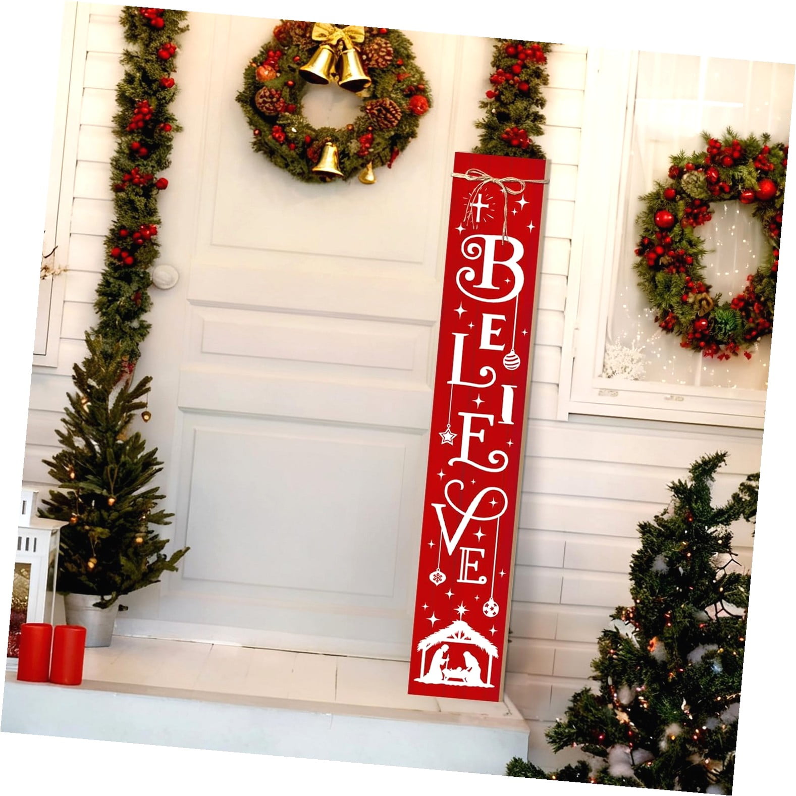 Highcool Christmas Porch Sign Believe Wooden Signs for Porch, Nativity ...