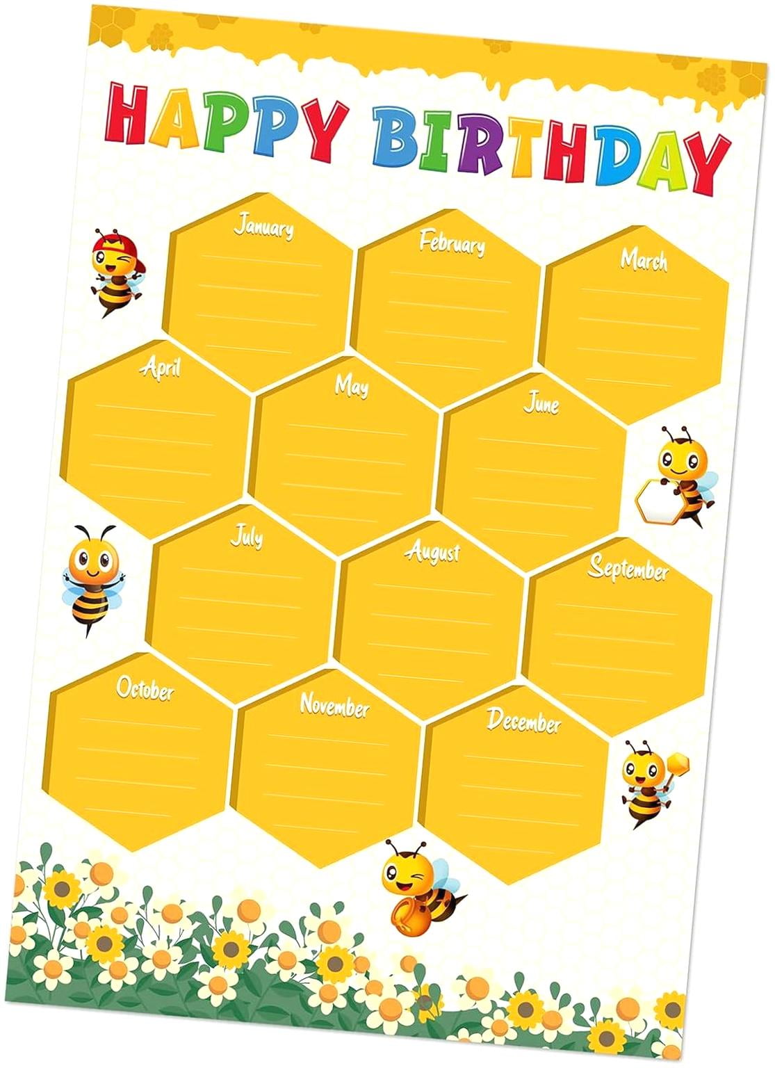 Highcool Classroom Birthday Chart - Bee-Themed Happy Birthday Poster ...