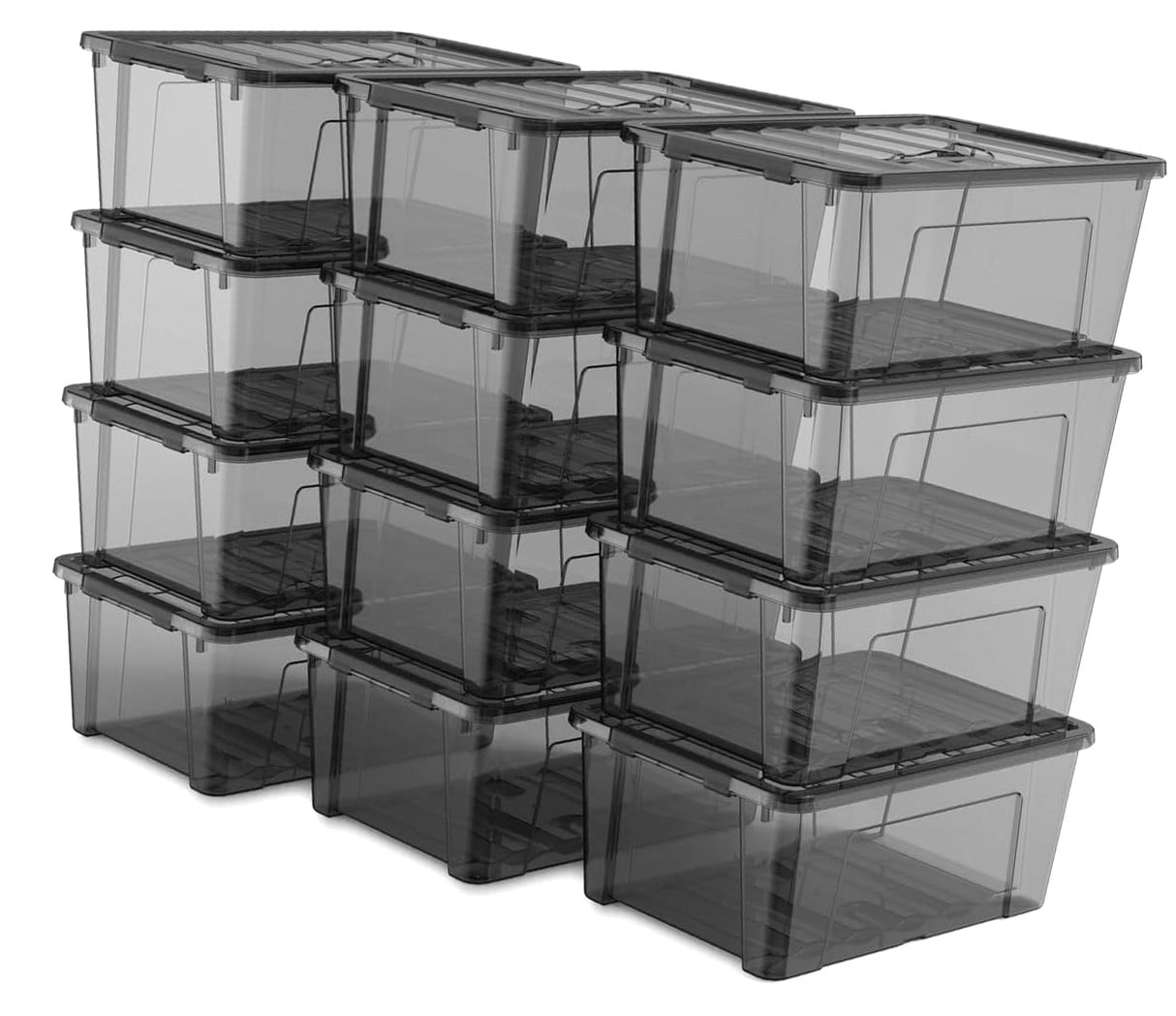 Highcool Clear Storage Bins with Handles, 12 Pack Plastic Containers ...