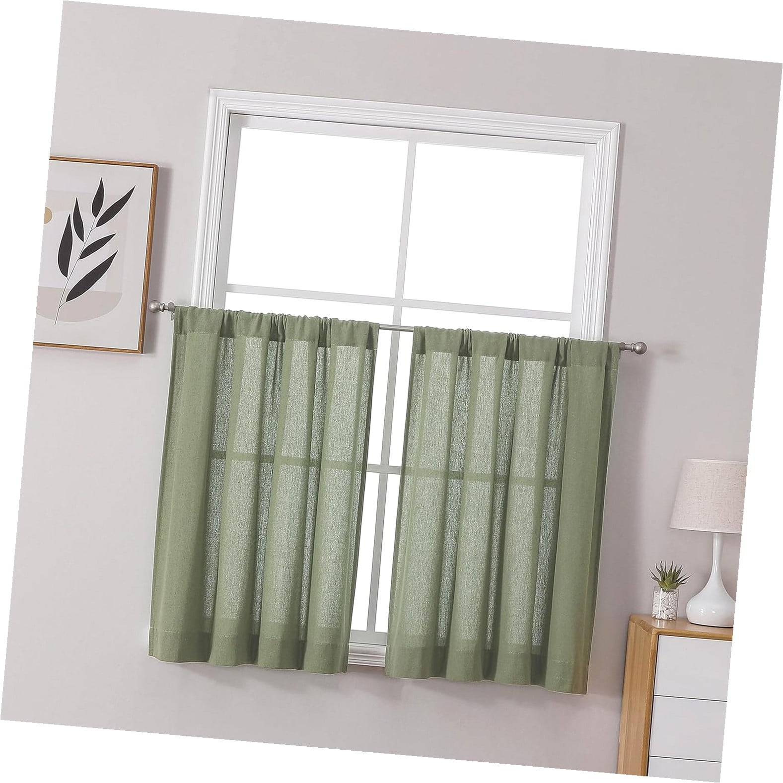 Highcool Colin Short Cafe Curtains Tiers 36 Inch Length 2 Pieces, Linen Textured Semi Sheer Soft ...