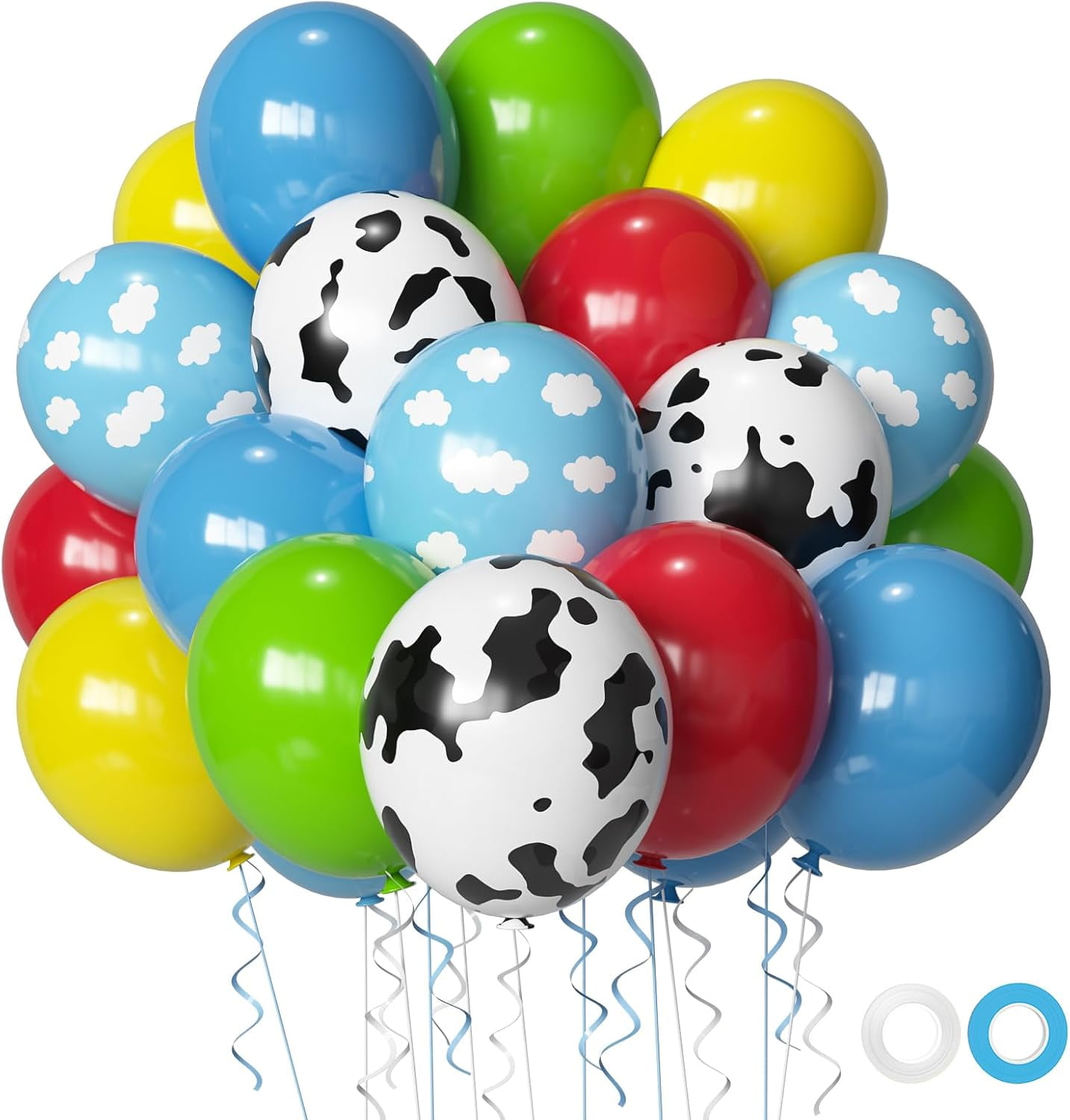 Highcool Cow Print Sky Blue Cloud Balloons Set, 12In 60pcs Cow Pattern ...