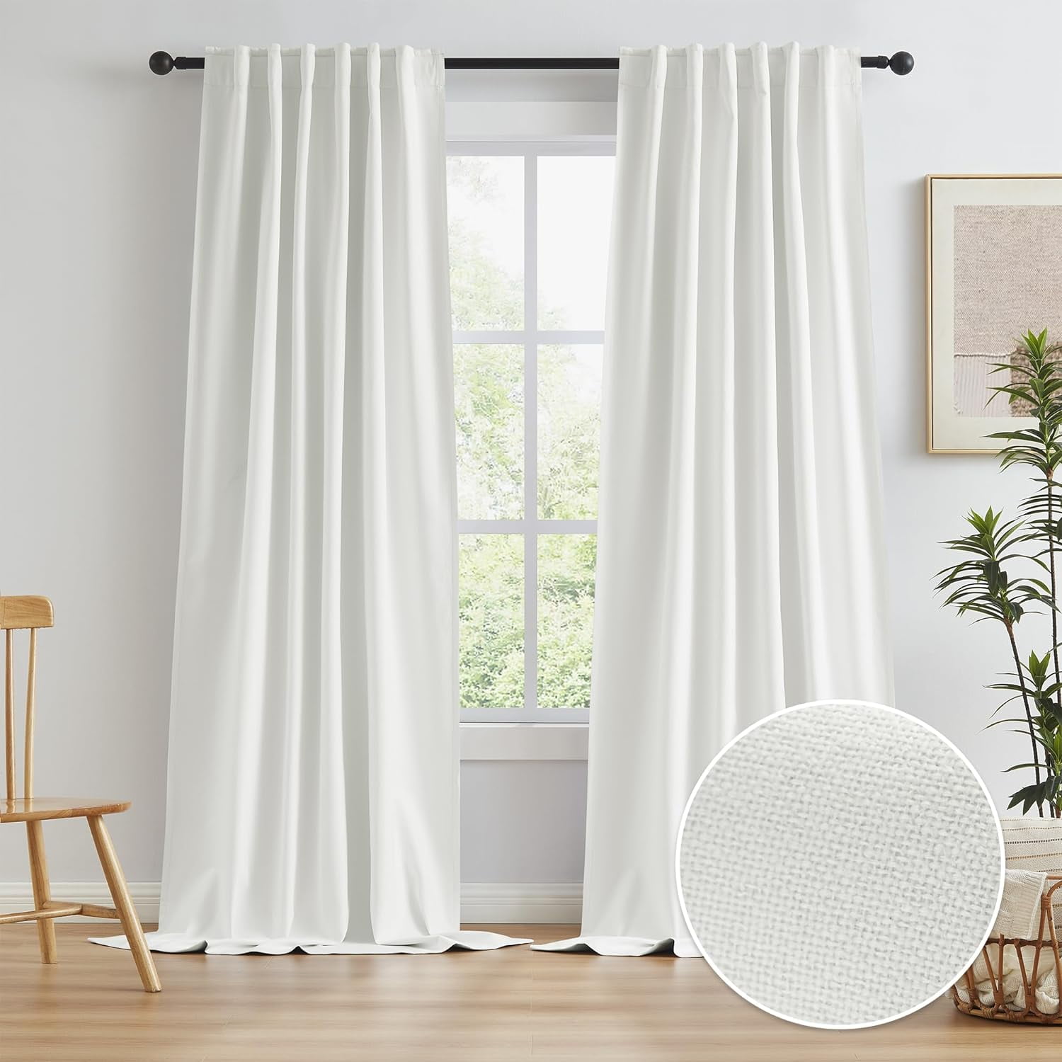 Highcool Curtains 120 Inch Length 10 FT 2 Panels, Farmhouse Neutral ...