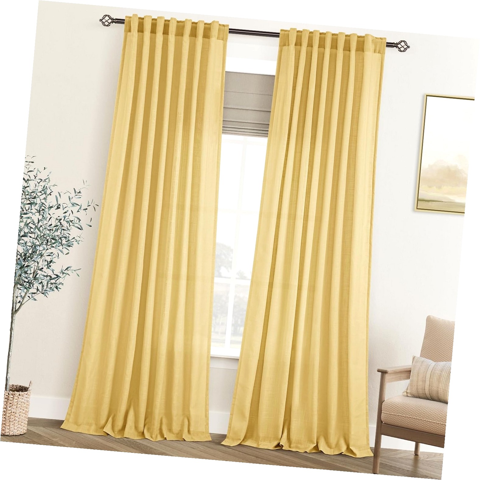 Highcool Curtains Living Room Back Tab Farmhouse Semi Sheer Curtains 96 ...
