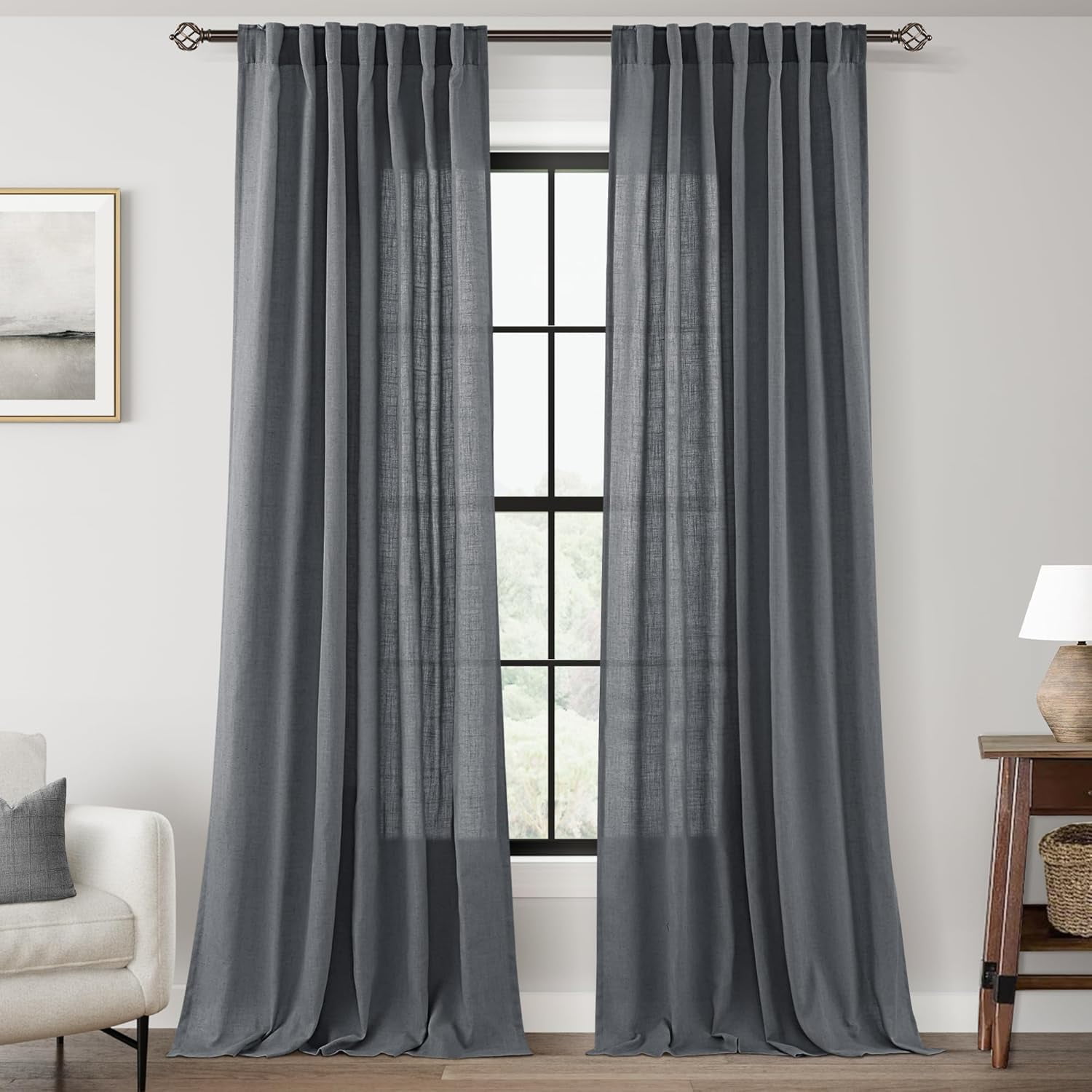 Highcool Dark Curtains Room Back Tab Farmhouse Semi Sheer Curtains 108 ...