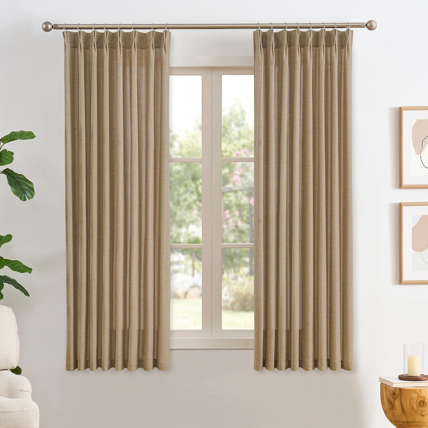 Highcool Dark Flax Pinch Pleated Linen Curtains 45 Inches Long, Semi ...