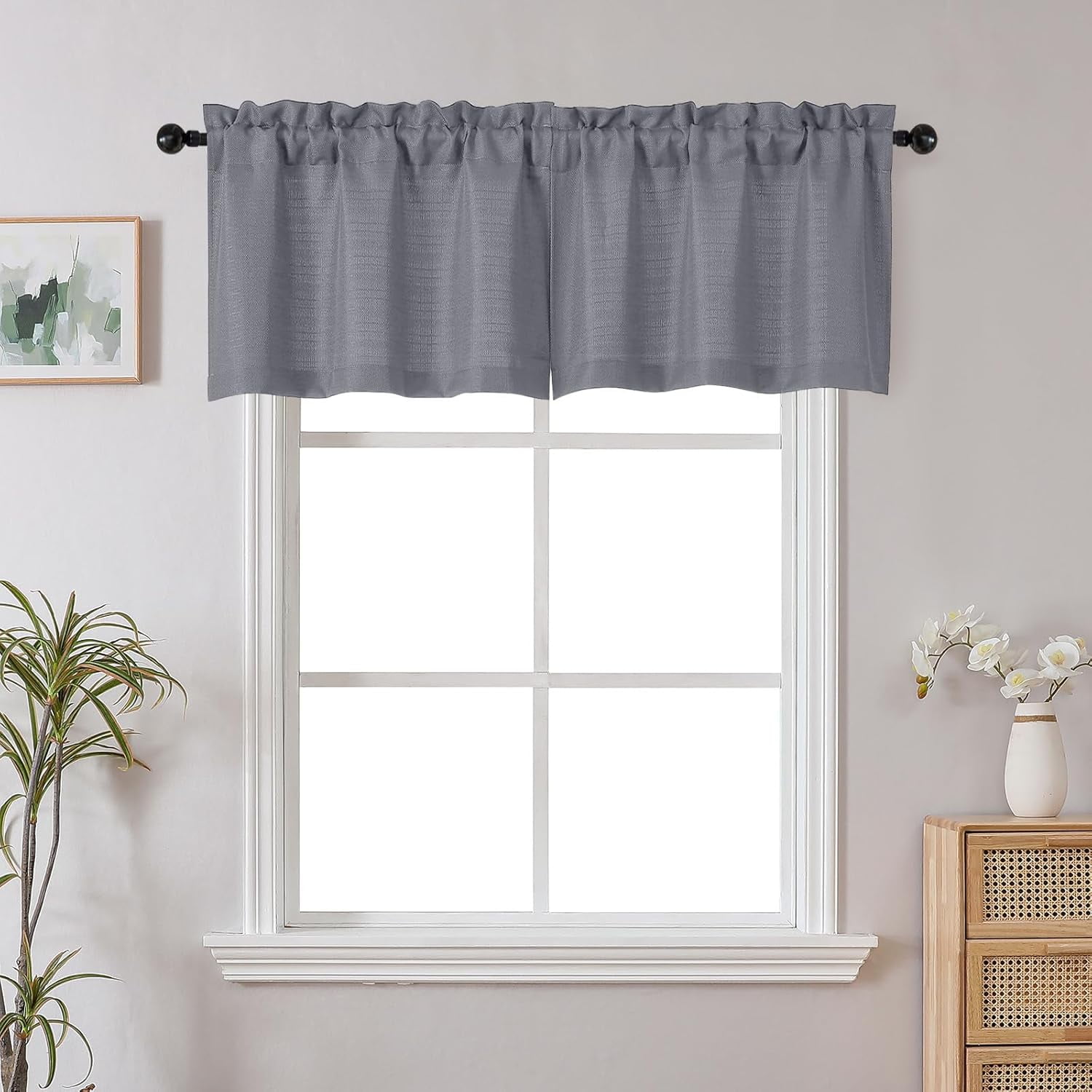 Highcool Dark Grey Valance for , Faux Linen Slub Textured Light ...