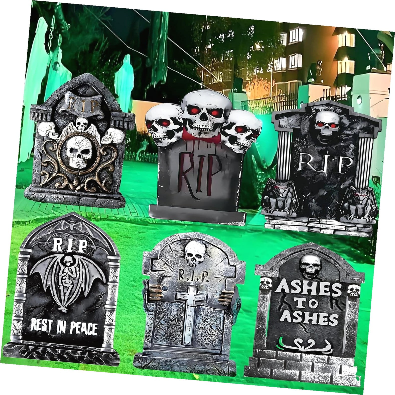 Highcool Decorations Graveyard Tombstones, 6 Pack Tombstones Decor Yard ...