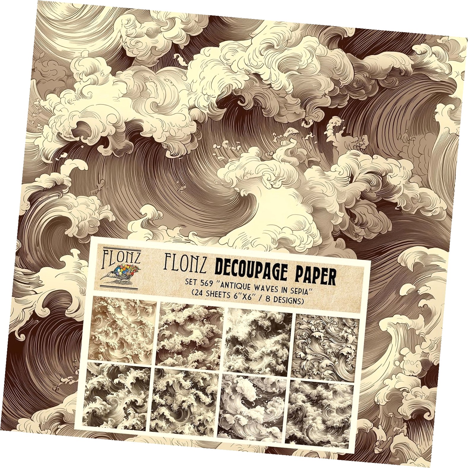 Highcool Decoupage Paper Pack (24 6"x6") Waves in Sepia: Beige for ...