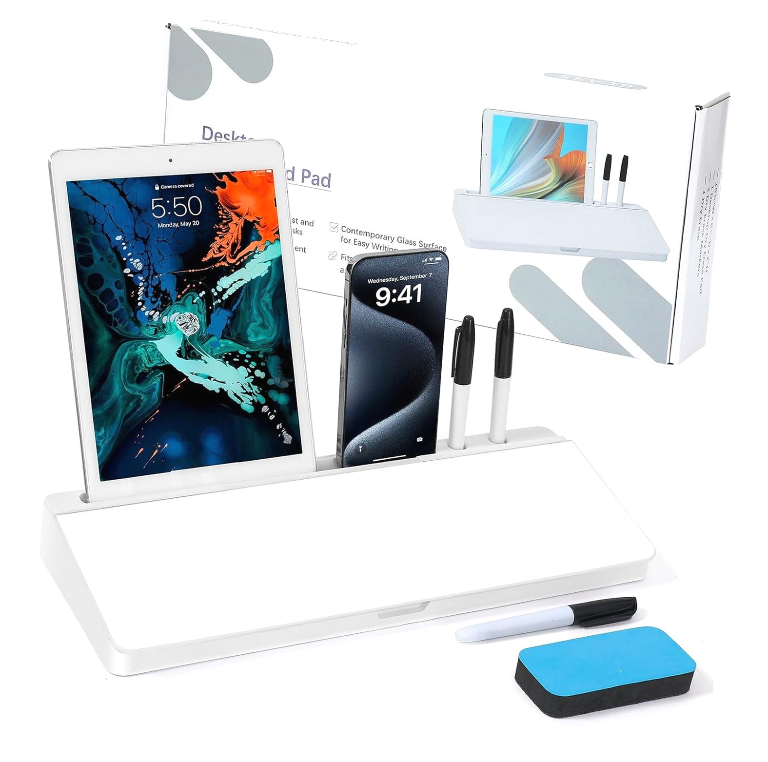 Highcool Desk Whiteboard with Storage, Desktop White Organizers ...