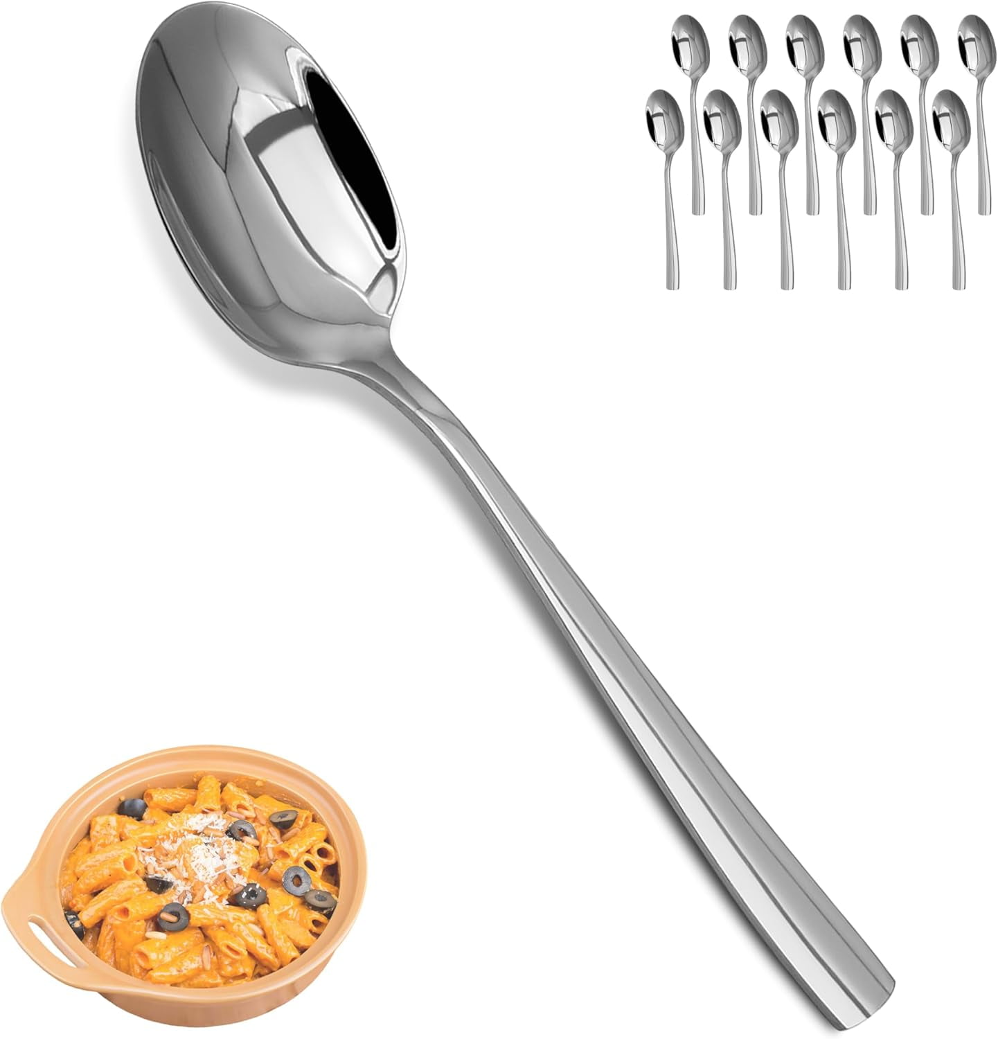 Highcool Dinner Spoons Set, 12-Piece 7.5 Inches Steel Dinner Spoons, 18 ...