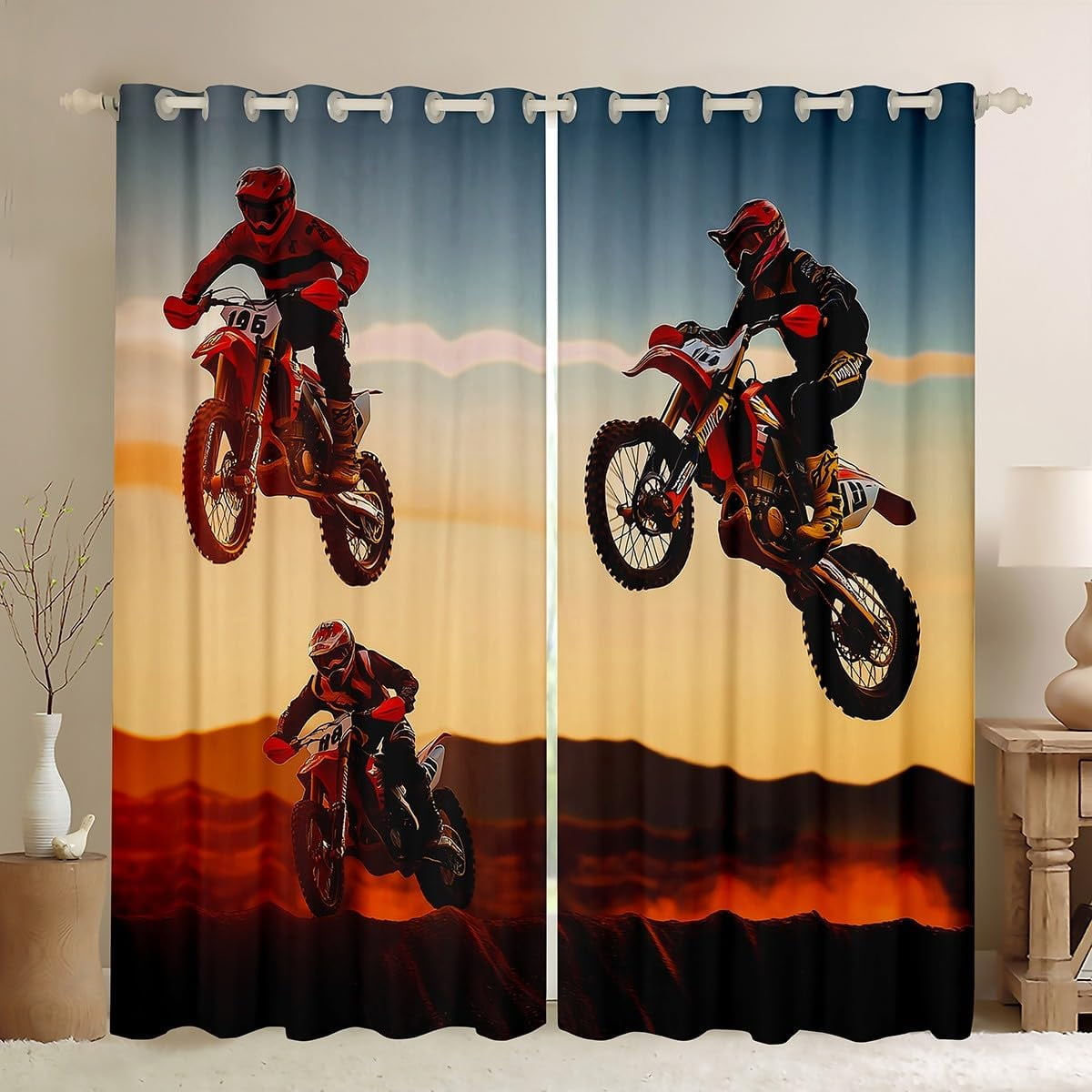 Highcool Dirt Bike Curtains for Boys Room Motocross Curtain Kids ...