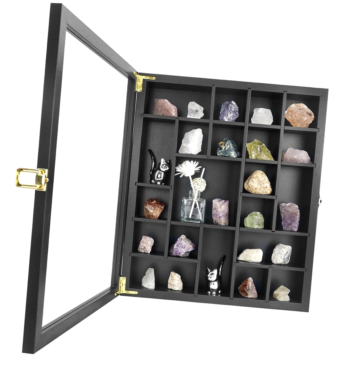 Highcool Display Case Mineral Box with Lid, Wooden Cabinet for Rocks ...