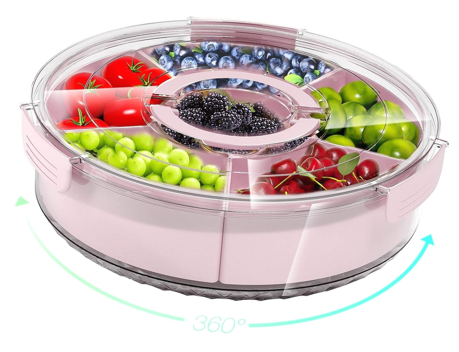Highcool Divided Container with Lid and Handle, Large Snack Spinner ...