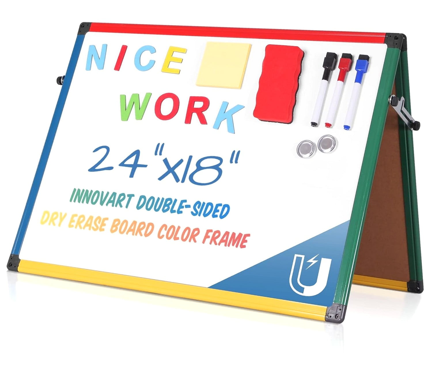 Highcool Double-Sided 24”x18”, Aluminium Color Frame Whiteboard ...