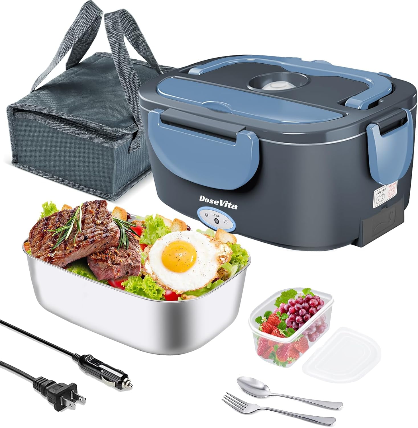 Highcool Electr Lun Box for Adults, 80W Heated Lun Box, 1.5L Stainl ...