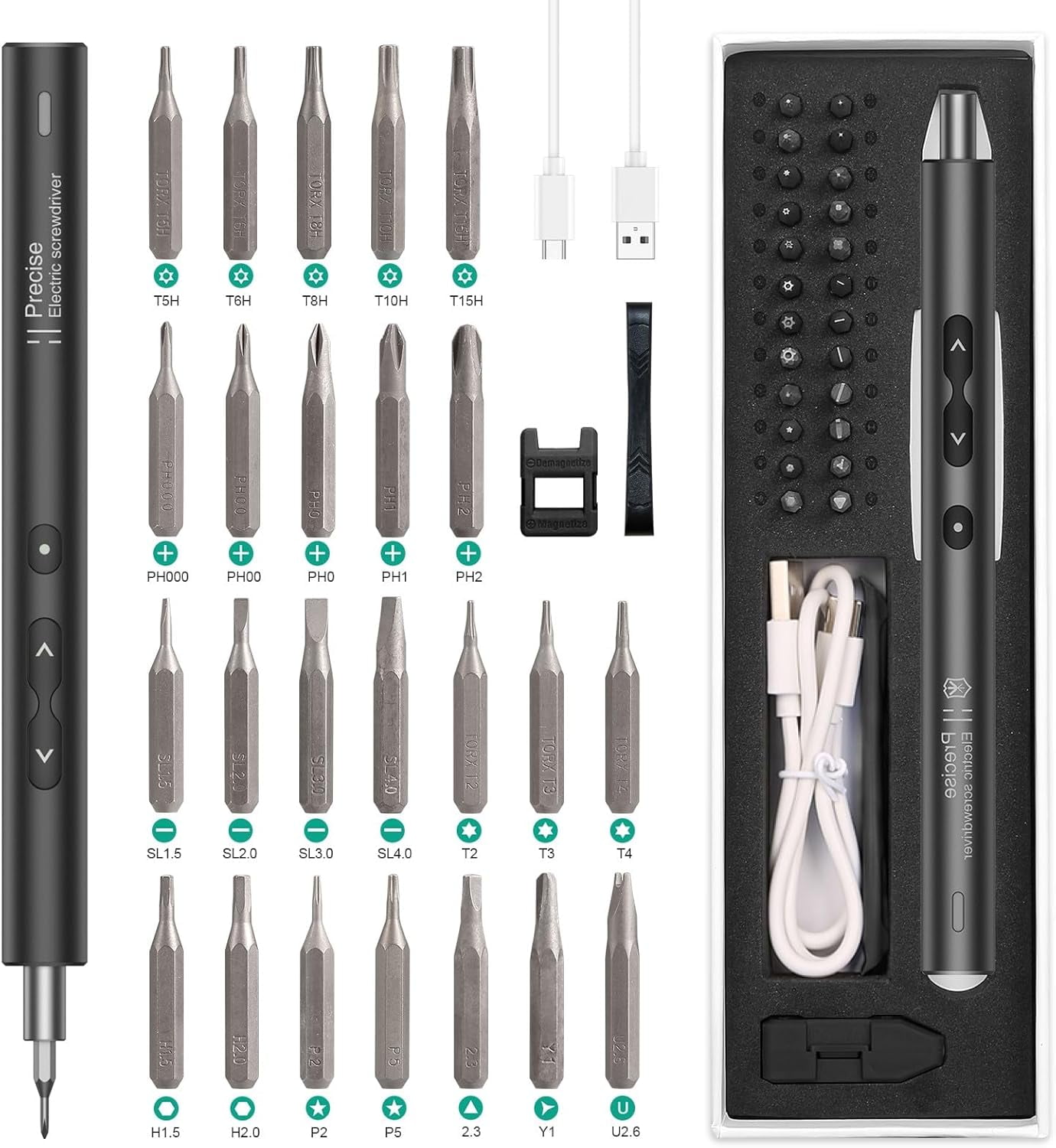 Highcool Electr Screwdriver Set, 28 in 1 Cordl Electr Screwdriver with ...