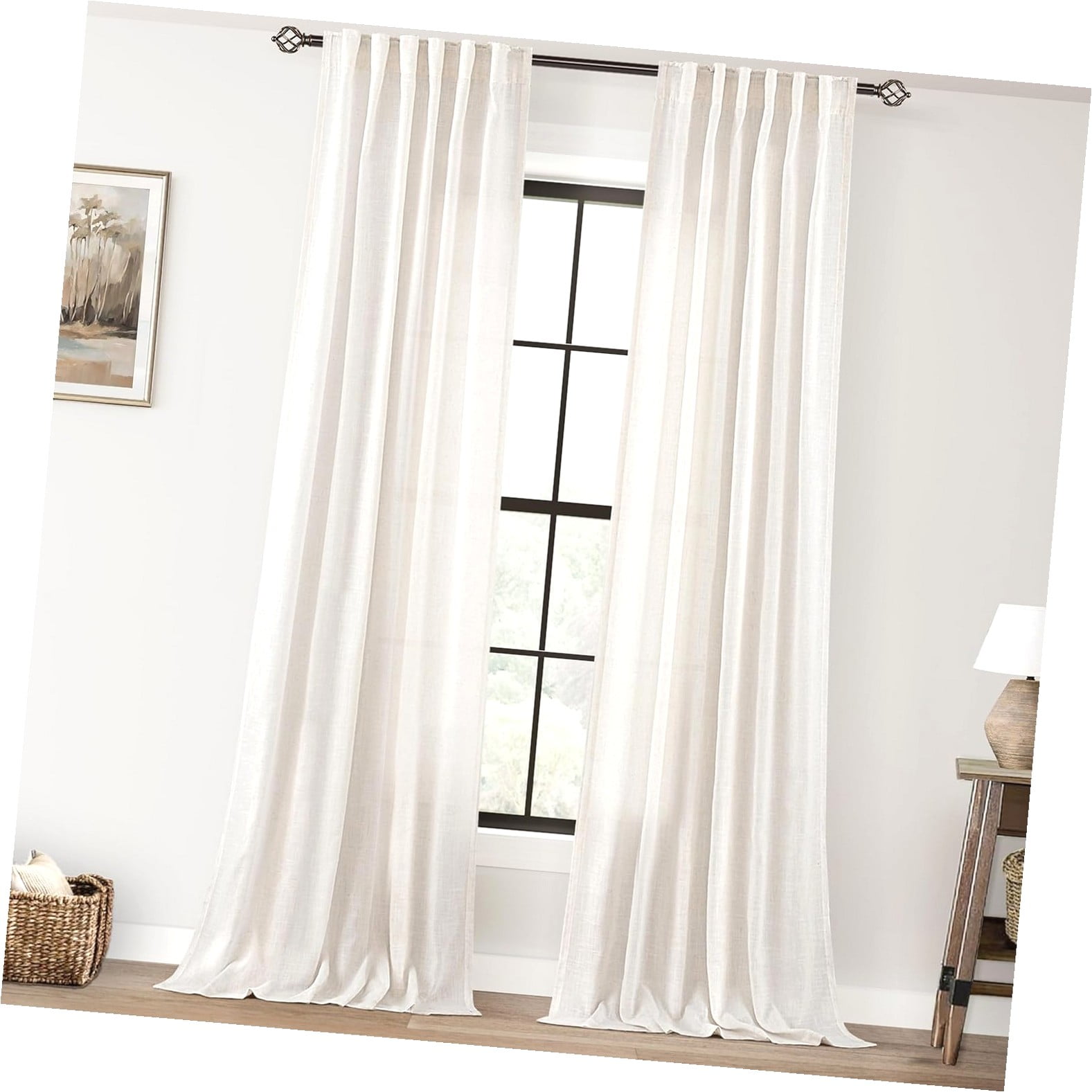 Highcool Extra Long 120 inch Curtains Linen Blend Room Back Tab Neutral ...