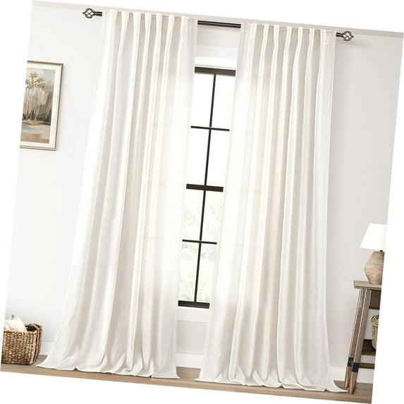 Highcool Extra Long 120 inch Curtains Linen Blend Room Back Tab Neutral ...