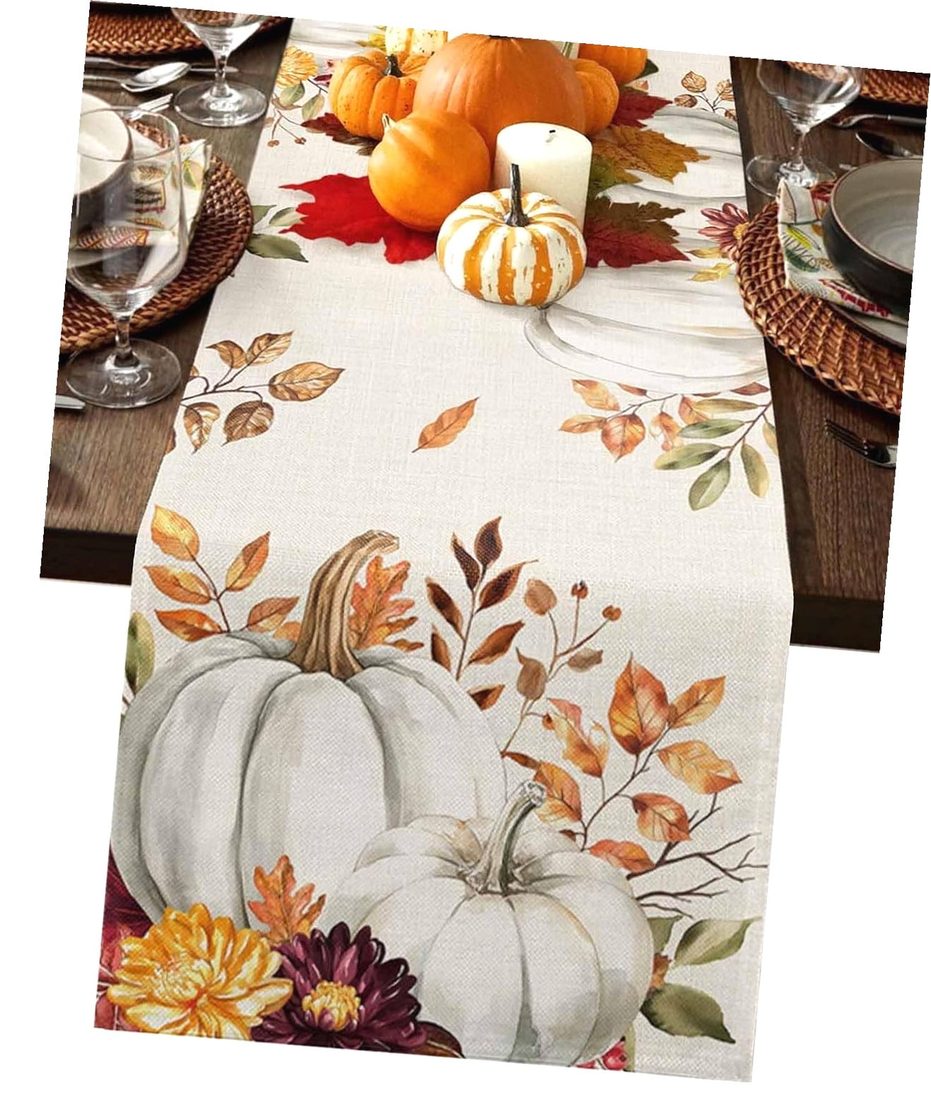 Highcool Fall Table Runner White Pumpkin Table Runners 72 inches ...