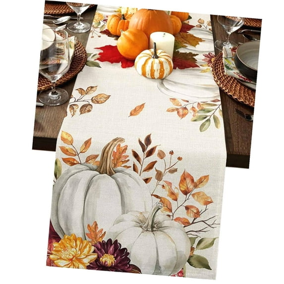Highcool Fall Table Runner White Pumpkin Table Runners 72 inches ...