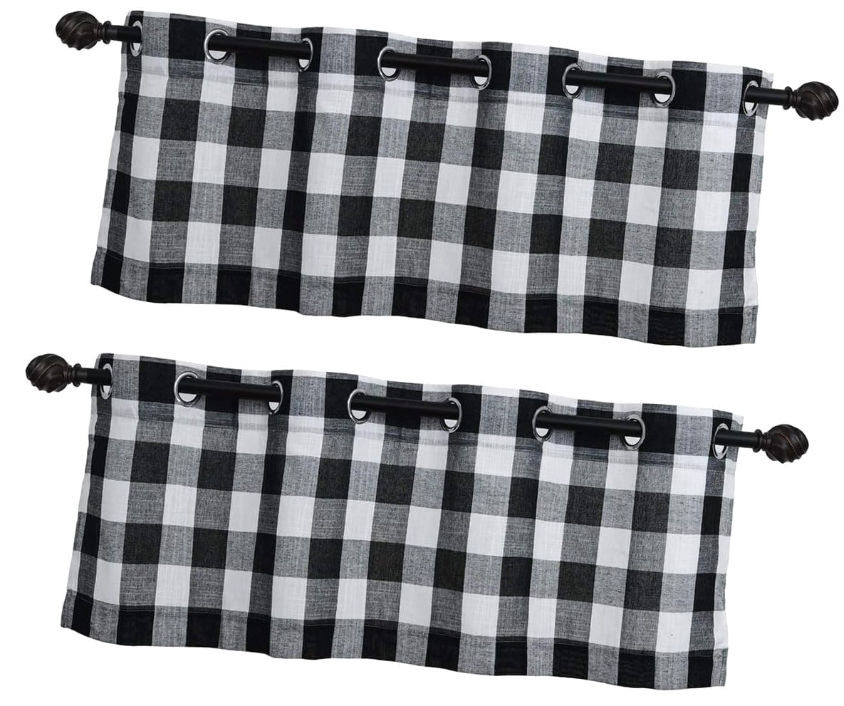 Highcool Farmhouse Semi-Sheer Grommet Window Valance Checks Line Set ...