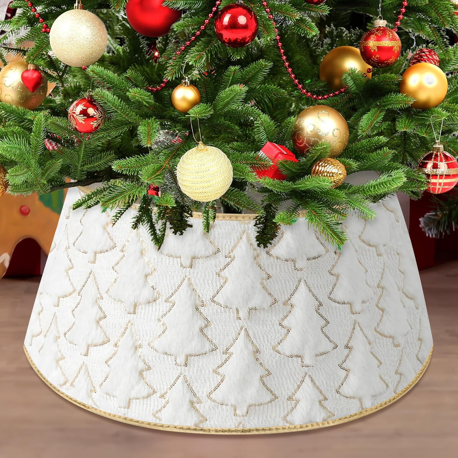Highcool Faux Christmas Tree Collar, Farmhouse Tree Skirt with Xmas ...