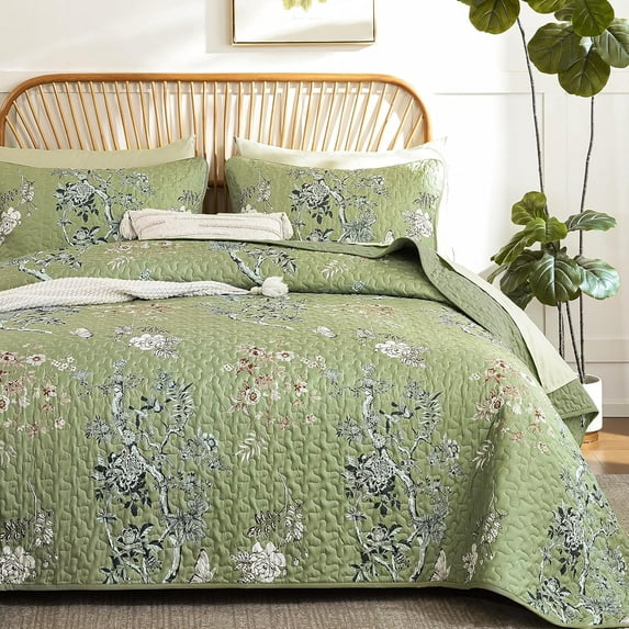 Highcool Floral Quilt Set Queen, Oliver Botanical Pattern Quilts ...