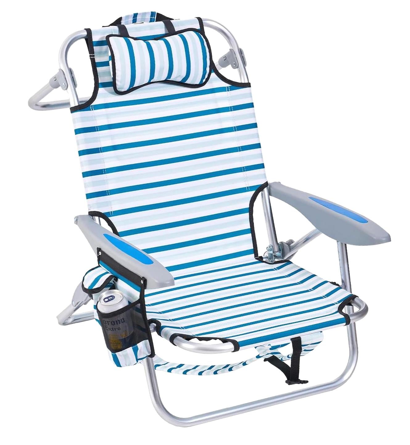 Highcool Foldable Beach Chair for Adults, Camping Chair with Lay Flat ...