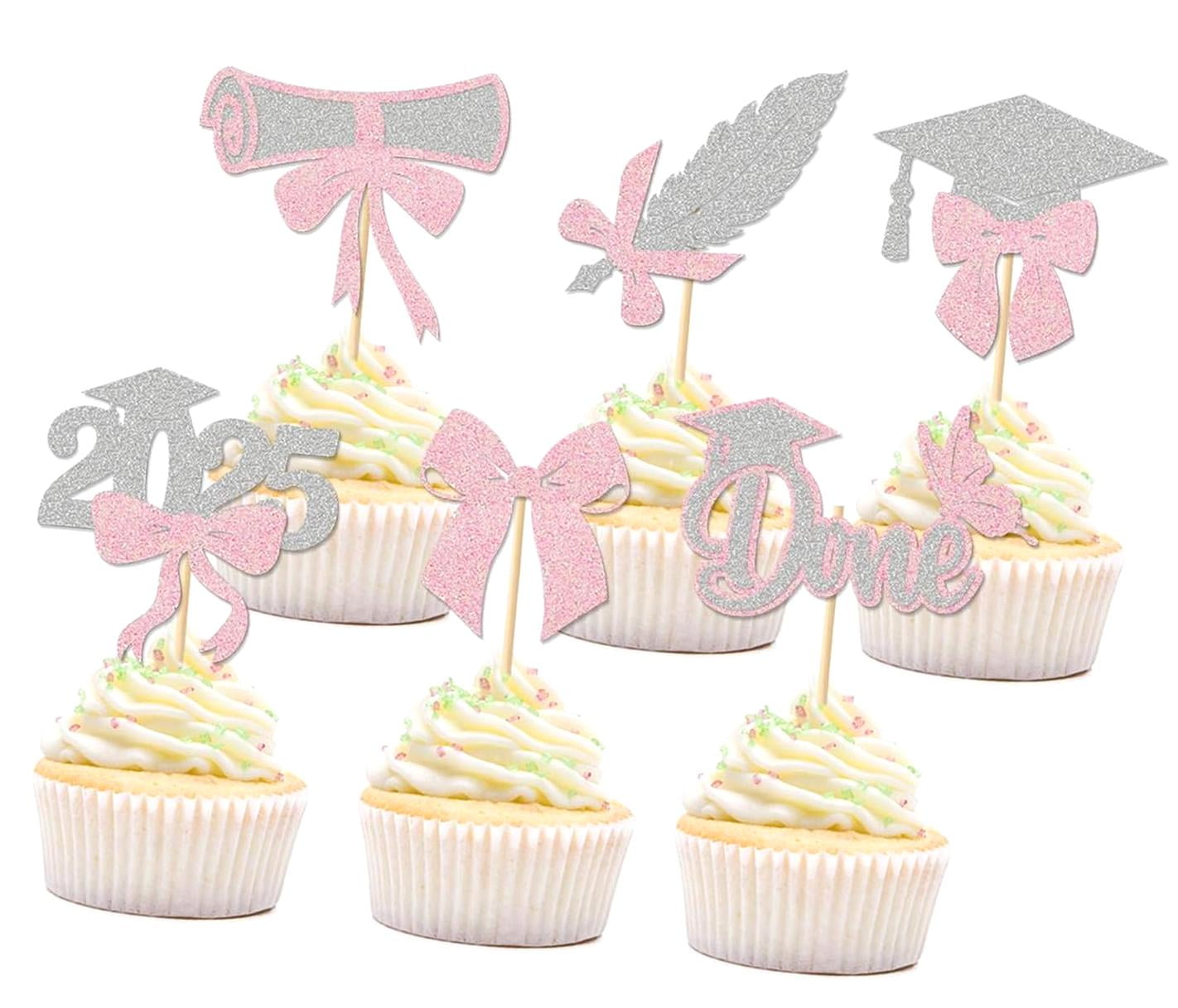 Highcool Graduation Cupcake Toppers 2025, 24PCS Glitter Graduation ...