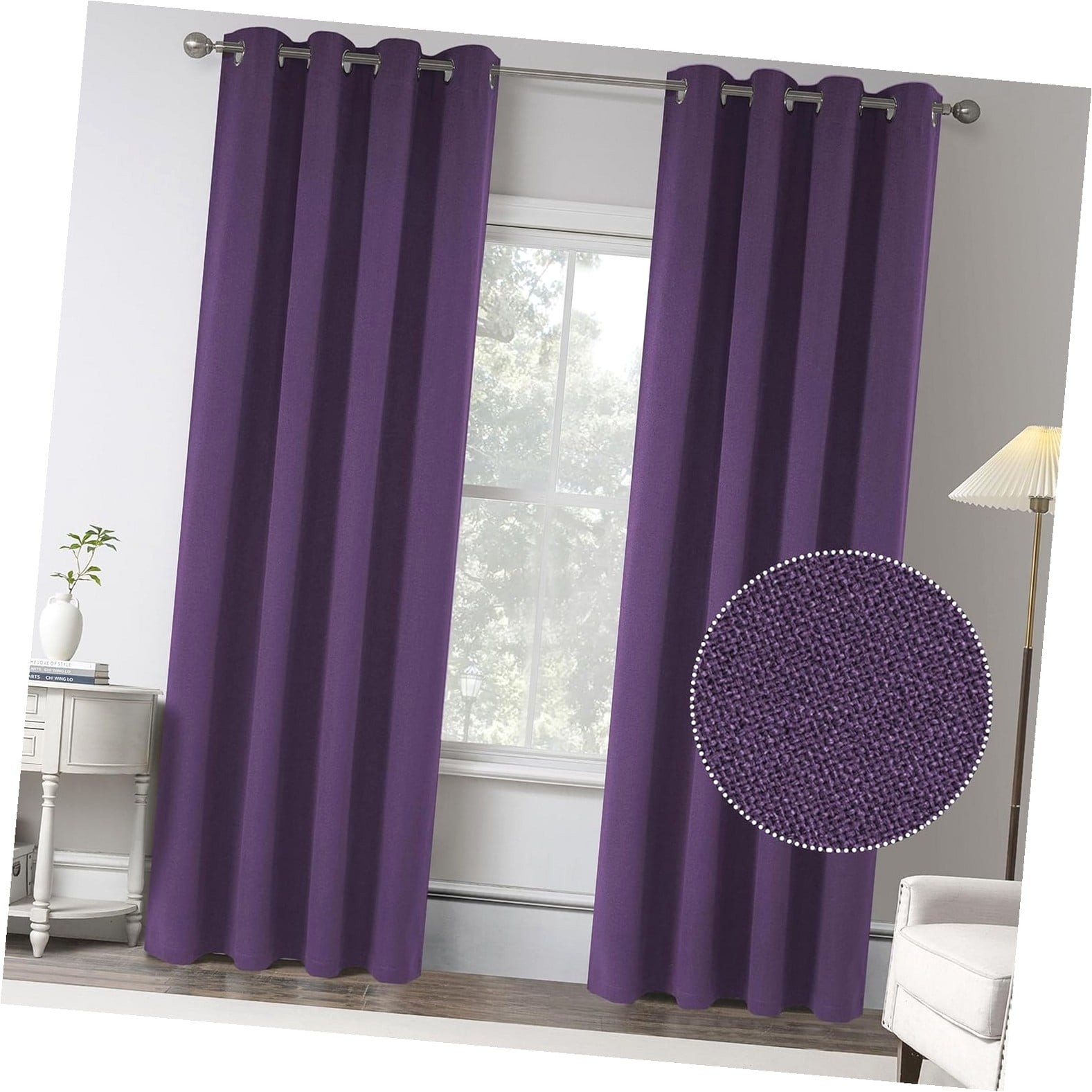 Highcool Grape 100% Linen Curtains,84 Inch Length 2 Panels Bedroom ...