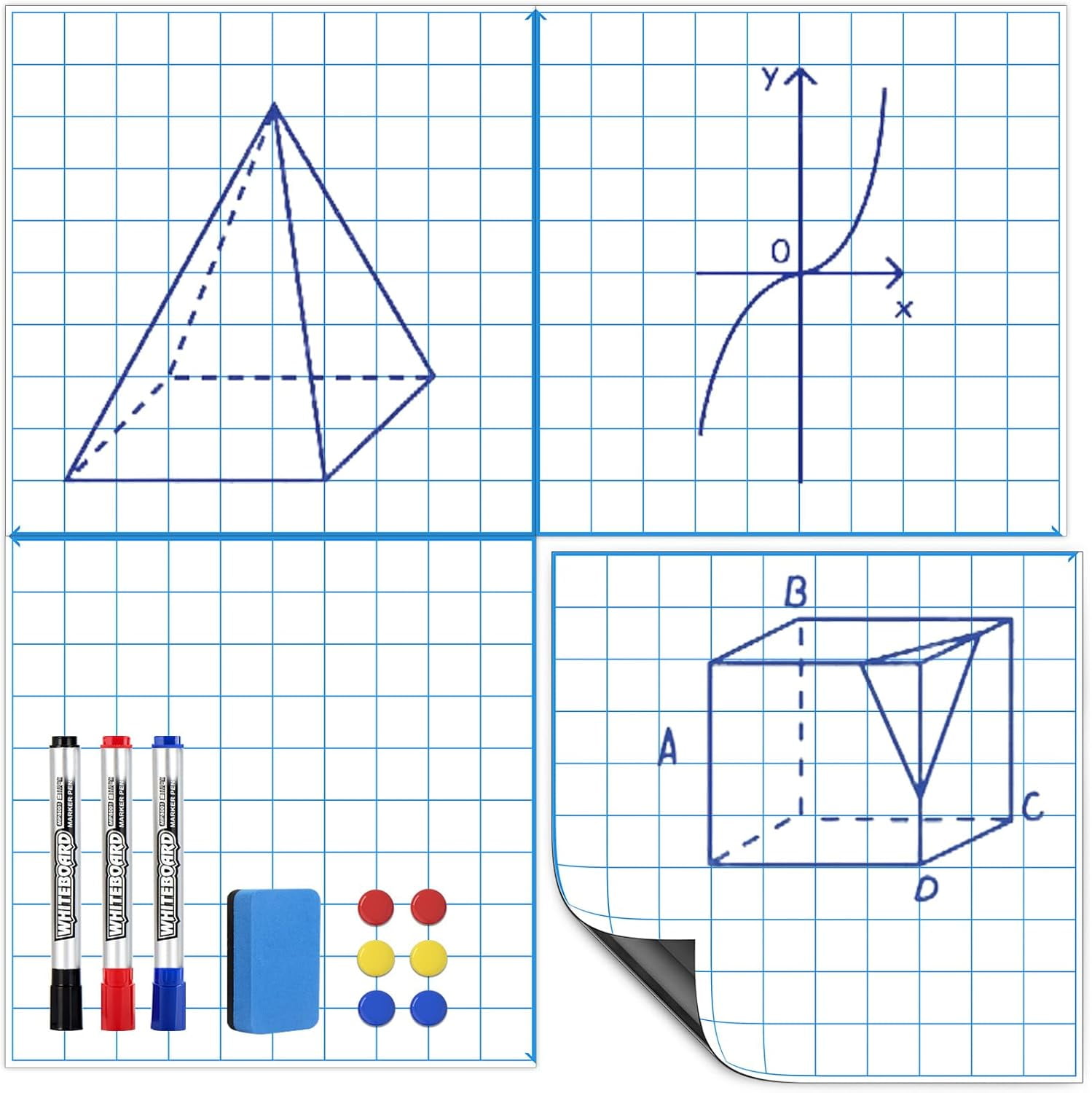 Highcool Graph Paper for Whiteboard: 4-in-1 Grid XY Coordinate Plane ...