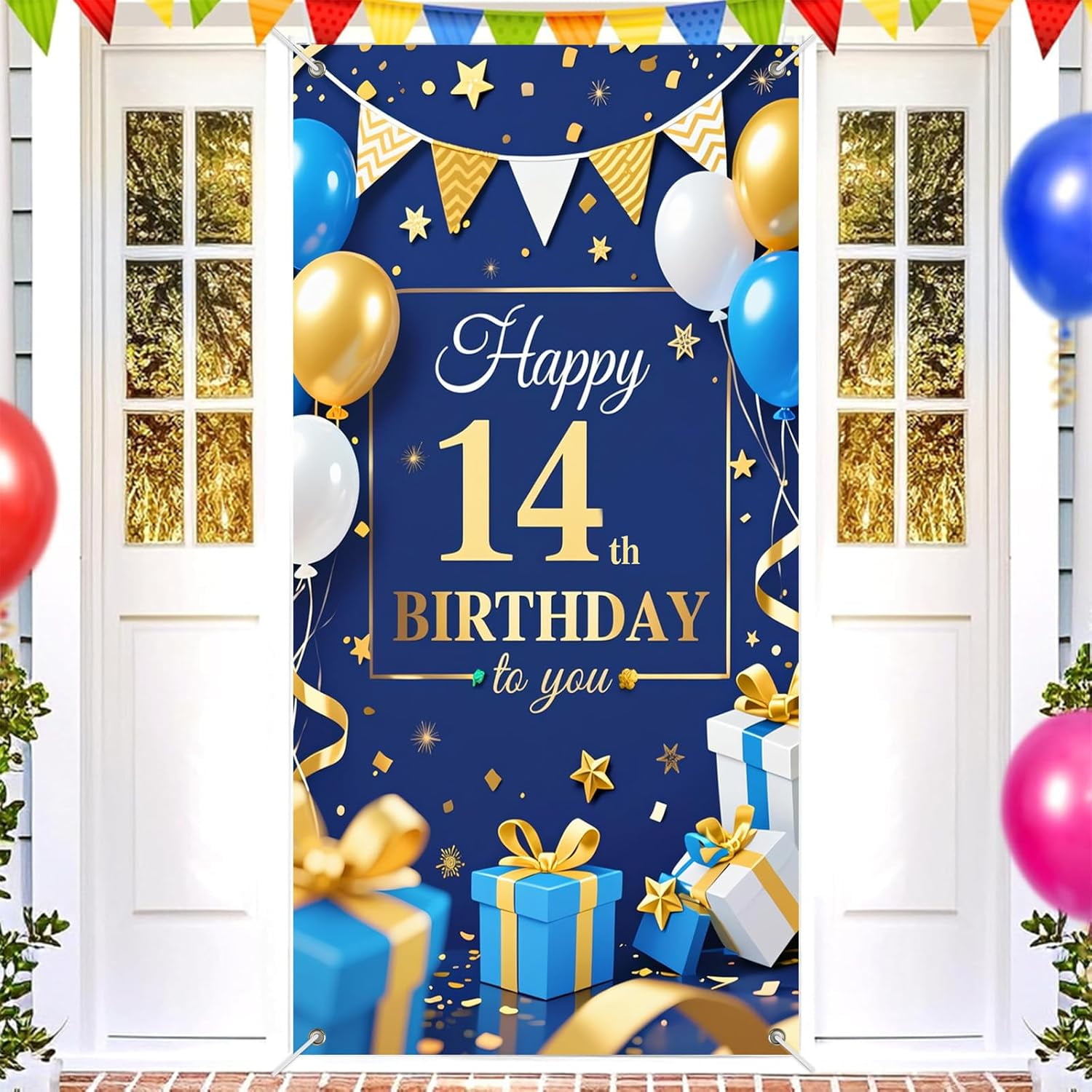 Highcool Happy 14th Birthday Door Cover Blue Stars 71x35 Inch for Door ...