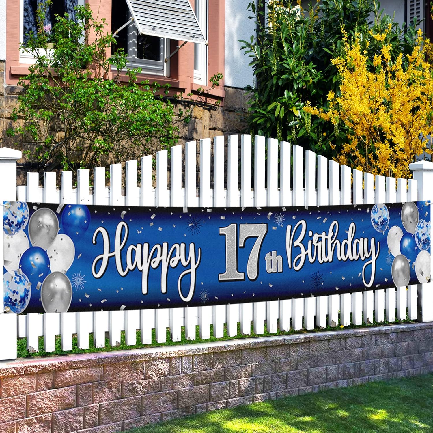 Highcool Happy 17th Birthday Decorations, 17th Blue Silver Balloon ...