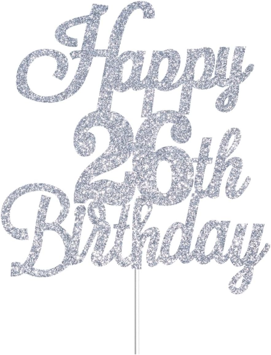 Highcool Happy 26th Birthday Cake Toppers Silver Glitter, Cheers to 26 ...