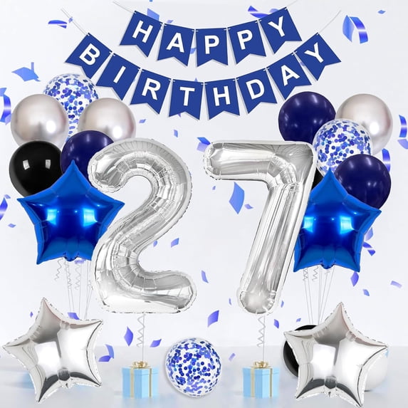 Highcool Happy 27th Birthday Decorations For Him, Silver 27 Balloon ...