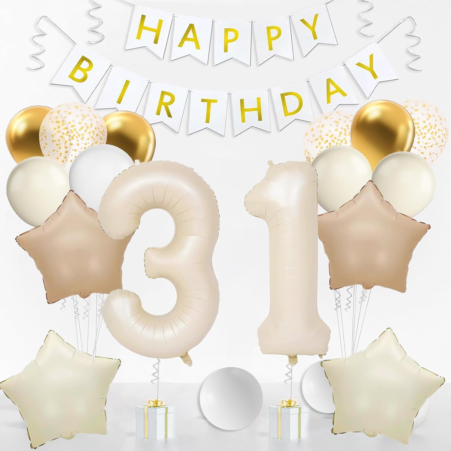 Highcool Happy 31st Birthday Decorations For Adults, Beige 31 Balloon ...