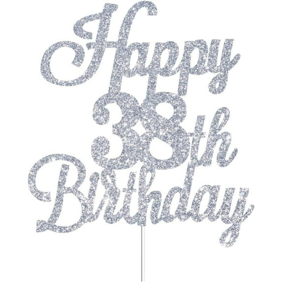 Highcool Happy 38th Birthday Cake Topper Silver Glitter, Celebrating 38 ...