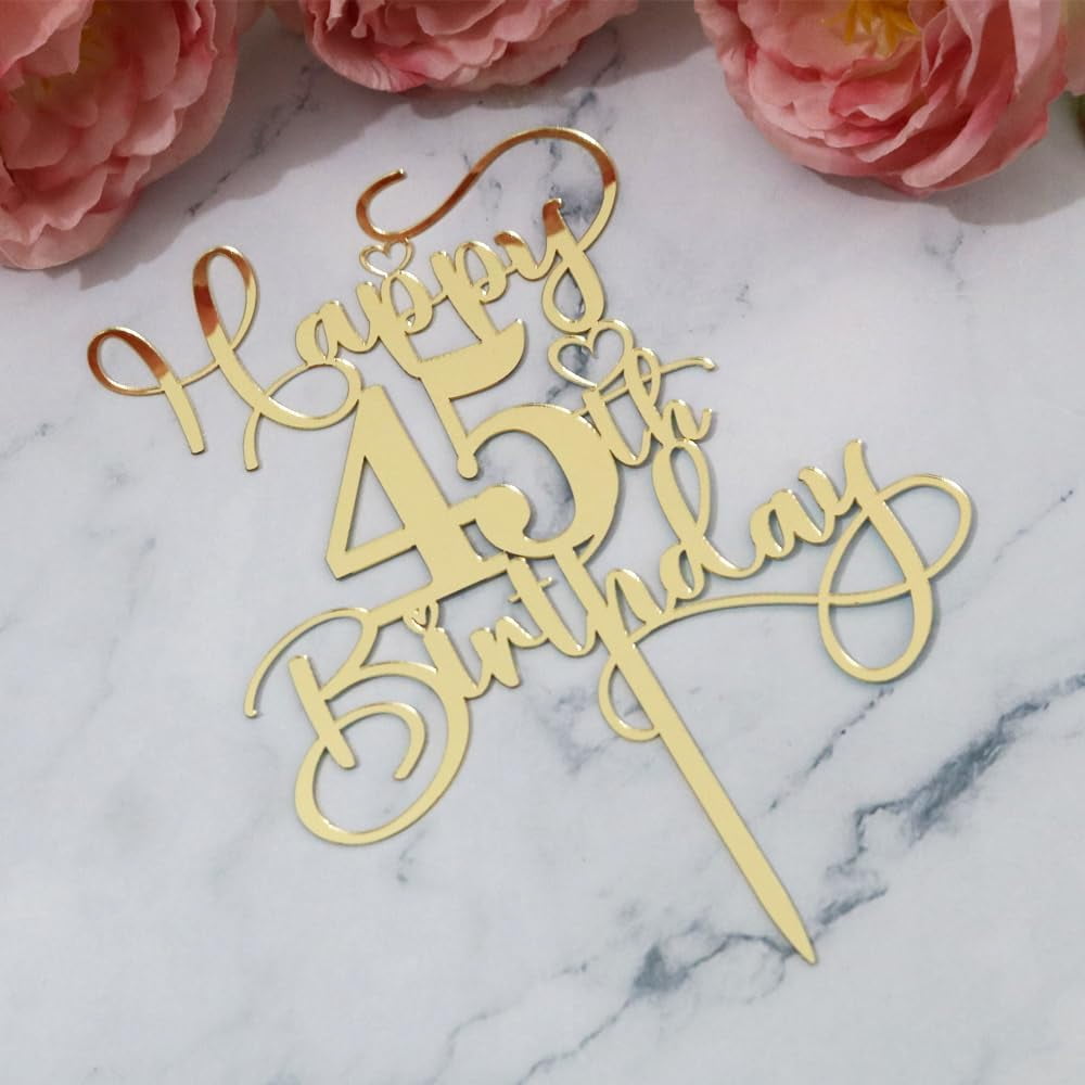 Highcool Happy 45th Birthday Cake Topper, Mirrored Acrylic Birthday ...