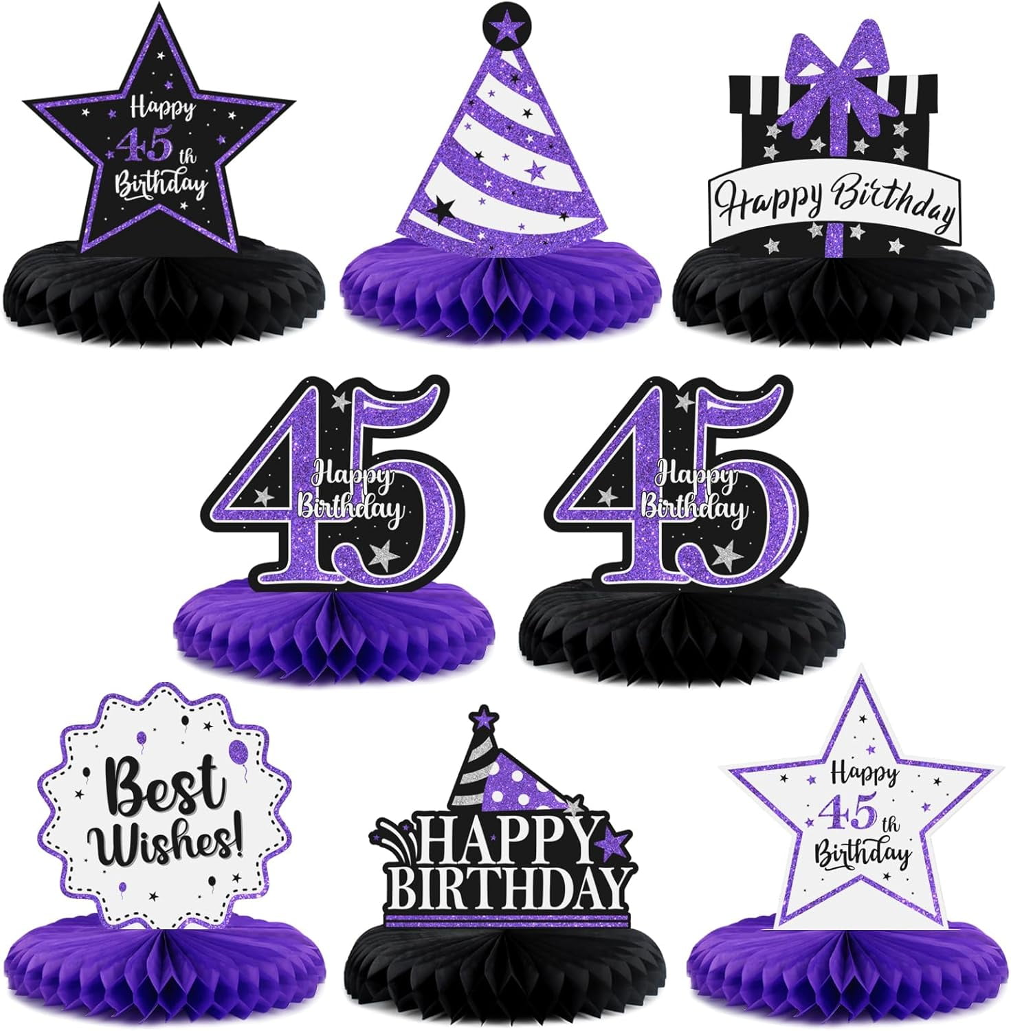Highcool Happy 45th Birthday Decorations,45th Bday Glitter Stand Table ...