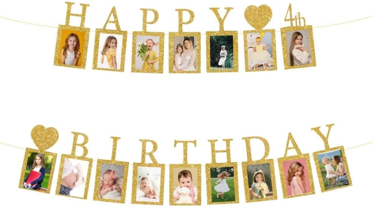 Highcool Happy 4th Birthday Photo Banner 4 Year Old Party Decorations ...
