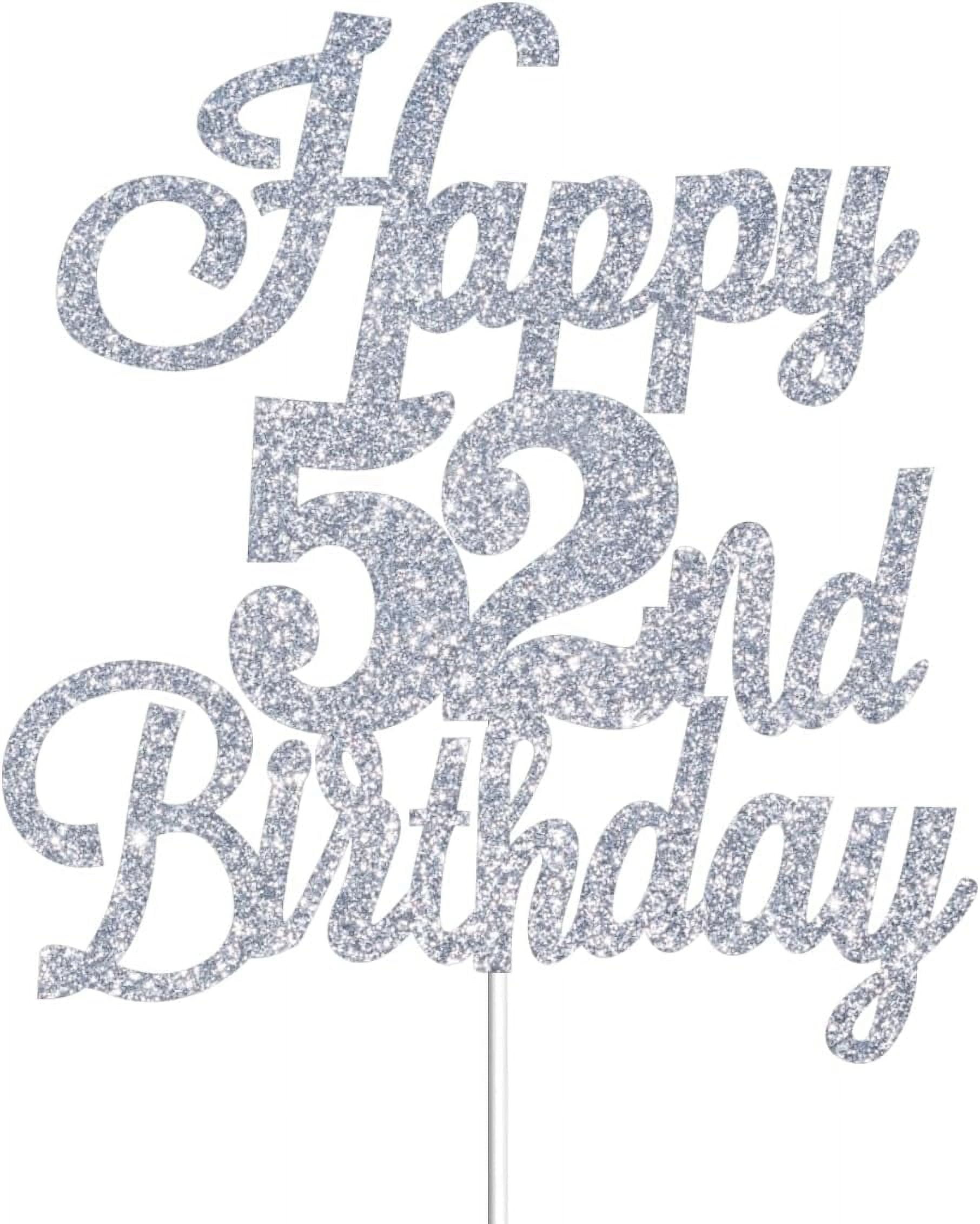 Highcool Happy 52nd Birthday Cake Toppers Silver Glitter, Cheers to 52 ...