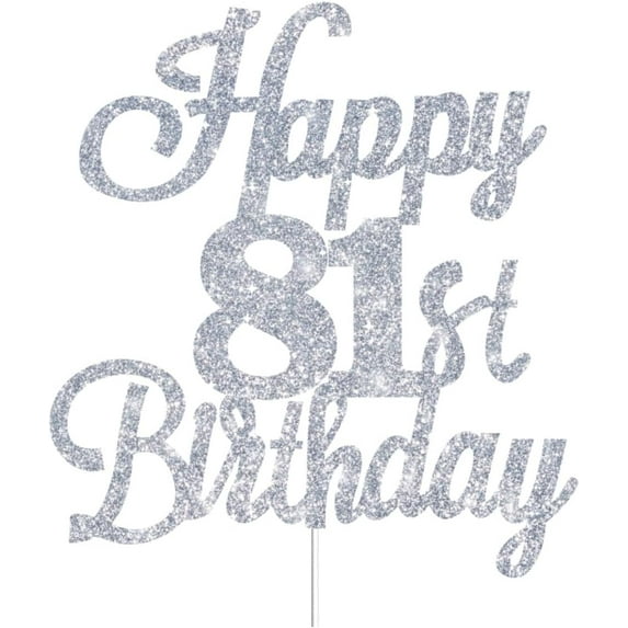 Highcool Happy 81st Birthday Cake Toppers Silver Glitter, Cheers to 81 ...