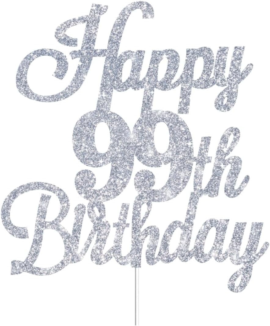 Highcool Happy 99th Birthday Cake Toppers Silver Glitter, Cheers to 99 ...