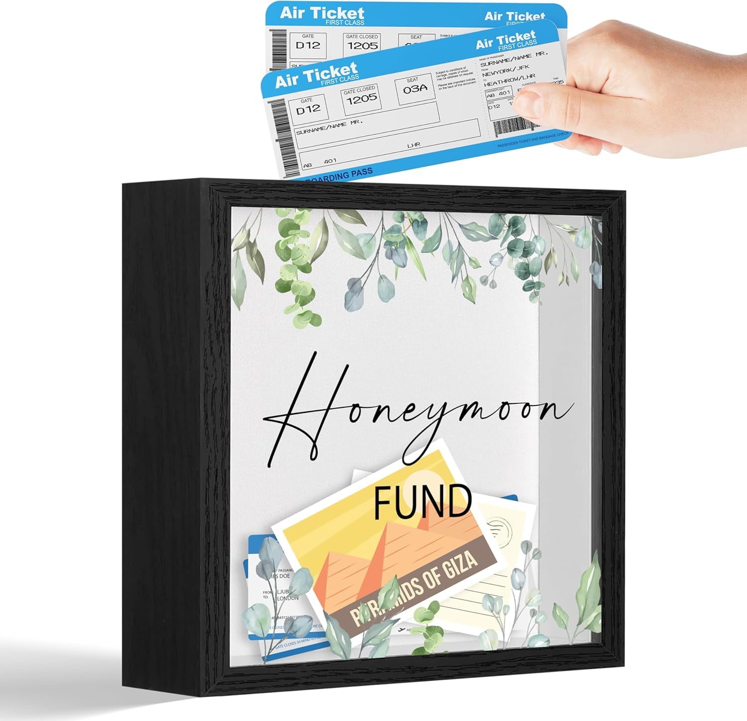 Highcool Honeymoon Fund Box, Wooden Shadow Box Frame with Slot, Wedding ...