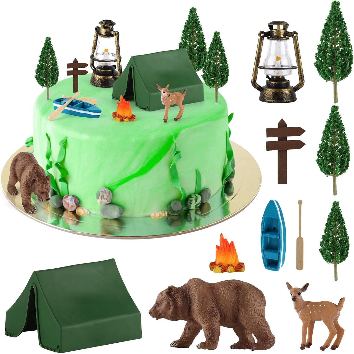 Highcool Hooqt 12 Pcs Cam Cake Decorations Set with Mini Tent, Campre ...